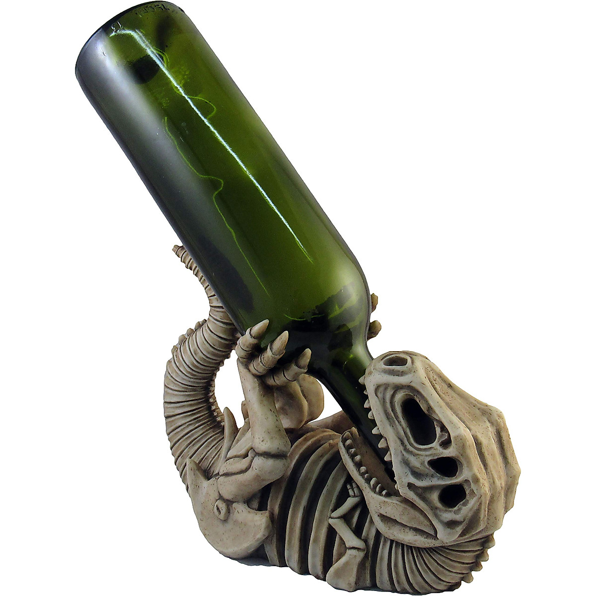 DWK - Fossil Fuel - T-Rex Dinosaur Dino Skeleton Wine Holder Display Caddy Bottle Rack Figurine Jurassic Tyrannosaurus Bones Home Bar Décor Dining Accent, 9.5-inch