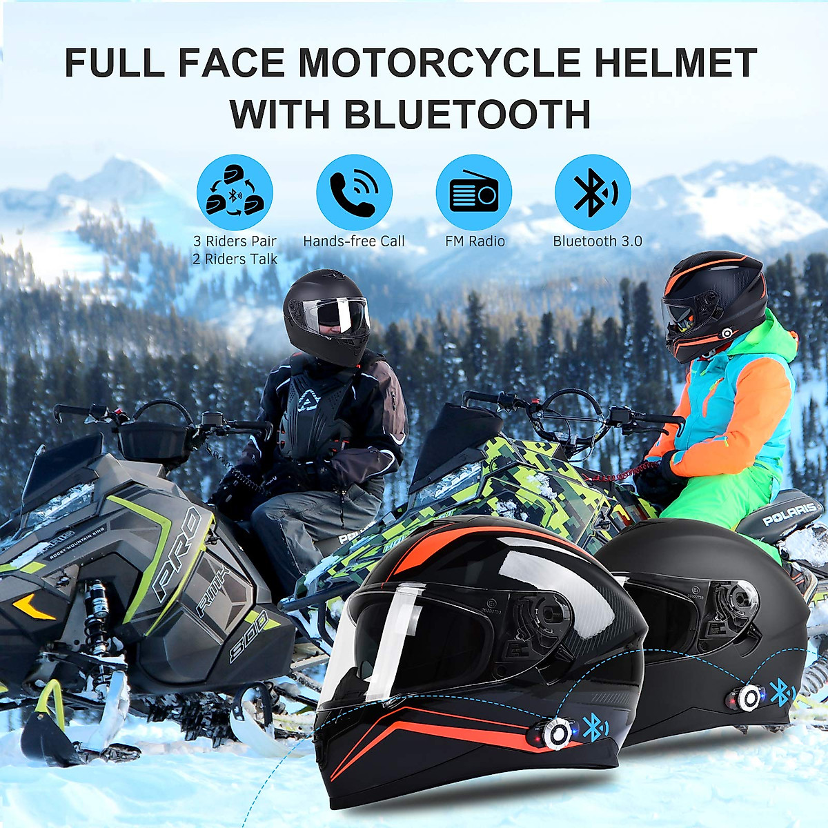 Bluetooth Integrated Motorcycle Helmet, FreedConn DOT Full Face BM12 Communication Systems Motorcycle Helmet with 500m FM Radio/ MP3, 2-3 Riders Pairing Intercom (Matte Black, XXL)
