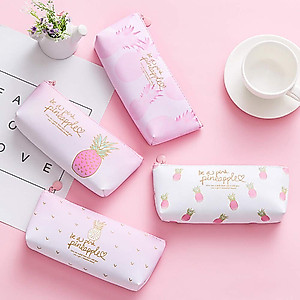 IEasⓄn Office & Stationery, Pink Pineapple Cartoon Pattern Pencil Case Cosmetic Bag Makeup Pouch Pencils Box IE-NN2304 (Pink -B)