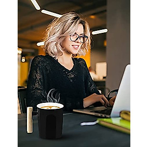 HOWAY Flat Bottom Mug with Wood Lid, Ceramic Tea Cup for Coffee Warmer, Flat Bottomed, Wooden Handle, 14oz