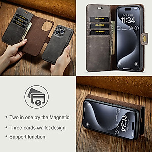 Smartphone Flip Cases Compatible with iPhone 15 Pro Max Case, DG.MING 2 in 1 Clucth Retro Real Cowhide Leather Folio Flip Wallet Magnetic Detachable Slim Phone Cover Case Compatible with iPhone 15 Pro