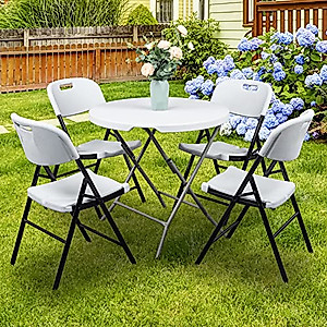 VINGLI 4 Pack White Folding Chairs, Portable HDPE Plastic Seat with Steel Frame for Indoor Outdoor Dinning Party Wedding School Use