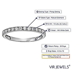VIR JEWELS 1/5 carat (ctw) Diamond Wedding Anniversary Band for Women, Half Eternity Round Diamond Engagement Ring 14K White Gold Prong Set with Milgrain 0.20 cttw, Size 9