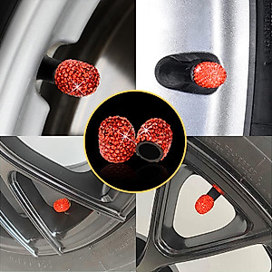Kewucn Bling Car Tire Valve Stem Caps, 4 Pack Handmade Sparkling Crystal Rhinestone Stem Covers, Dustproof Wheel Tire Valve Caps, Universal Accessories for Car Truck Motorcycle Bike (Orange)
