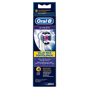 Oral-B Genuine 3D White Replacement Toothbrush Heads, Refills for Electric Toothbrush, Polishes to Remove Stains for Whiter Teeth, Pack of 4