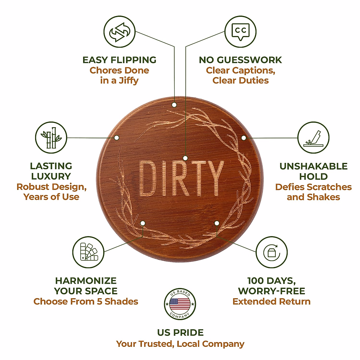 TEYGA Bamboo Dishwasher Magnet Clean Dirty Sign - Clean Dirty Magnet for Dishwasher, Dirty Clean Dishwasher Magnet, Dishwasher Clean Dirty Sign, Clean and Dirty Dishwasher Magnet