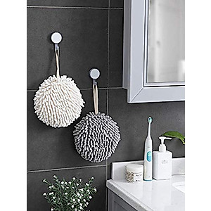 Gcace Microfiber Chenille Soft Hanging Hand Ball Towel Sets of 2 White and Gray Bathroom, Fast Dry dustproof, Dry Your Hand Instantly conveniently, for Cleaning, Absorbent Hand Ball Towels