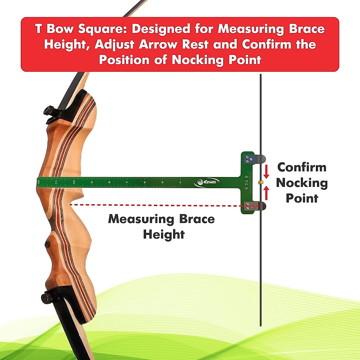 KESHES Bow String Nocking Points Set – T Square Ruler with Plier for Recurve and Compound Bowstring Accessories - Brass Nocks Point Bow Tuning Kit (T-sq, Plier, 6 Nocks Set)