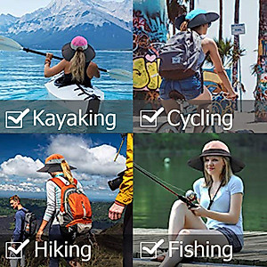 Ponytail Women's Summer Sun Bucket Hats UV Protection Safari Hiking Wide Brim Beach Foldable Mesh Fishing Cap