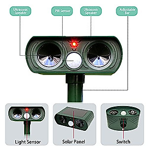 HPDFCU Ultrasonic Dog Chaser, Solar Ultrasonic Outdoor Animal Deterrent with Motion Sensor Hunter Equipment, Protect courtyards, Lawn Gardens and Fruit Trees. Suitable for Cat, Dog, Rabbit, Miceetc.
