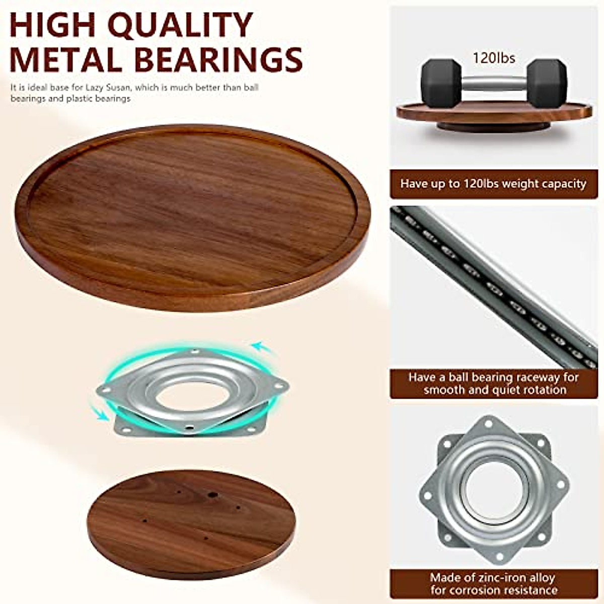 ANBOXIT Lazy Susan Organizer for Table, 12 Inch Wooden Lazy Susan Turntable for Cabinet, Acacia Wood Turntable Kitchen Spice Rack (1 Pack)