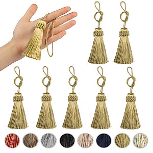 Fenghuangwu 8PCS Tassel Key Colorful Tassel for Cord Loop,Elegant Handmade DIY Craft Accessory Home Decoration (Gold)