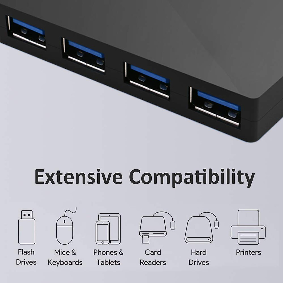 NexiGo USB 4 Port Ultra Slim 3.0 Hub Multiport Extension, 2 Ft Cable, Applicable for iMac Pro, MacBook Air, Mac Mini/Pro, Surface Pro, Notebook PC, Laptop, USB Flash Drives, Mobile and More