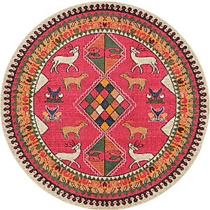 Unique Loom Sedona Collection Southwestern, Border, Over-Dyed, Animals, Tribal, Abstract Area Rug, 6 Feet, Pink/Beige