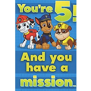 Paw Patrol Happy 5th Fifth Birthday Card (Age 5) Featuring Chase, Rubble, and Marshall - You're 5! And You Have a Mission... Have as Much Fun as PAWssible! Happy 5th Birthday!