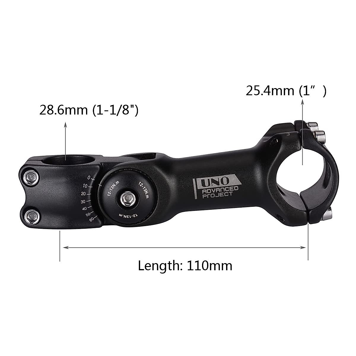 Bike Stem FOMTOR 25.4mm 110mm Adjustable 0~60 Degree UNO MTB Adjustable Handlebar Stem for Most Mountain Bike Road Bike (Fit for 1'' Handlebar)
