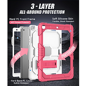 OKP Case for iPad 9th/ 8th/ 7th Generation (2021/2020/2019), Heavy Duty 10.2 inch iPad Shockproof Rugged Protective Cover with Built-in Stand, iPad 9 8 7 Gen Cases for Kids Girls Boys, Pink+White