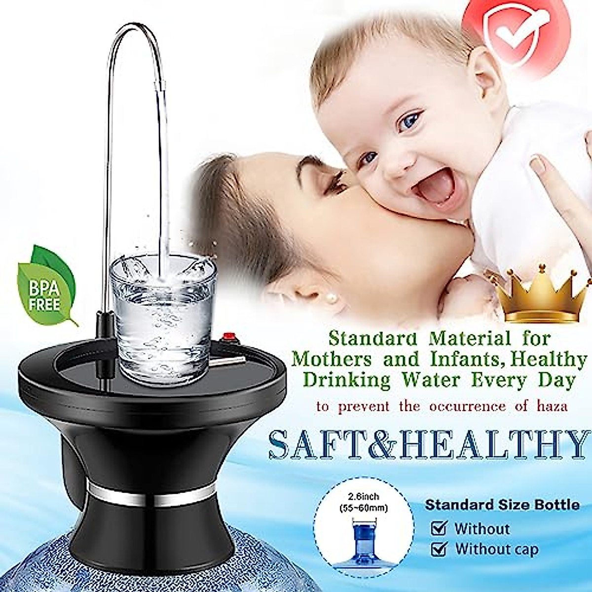 Christmas Water Dispenser, Automatic Electric Drinking Water Bottle Pump for 1-5 Gallon Jug– USB Rechargeable – Ultra-Hygienic BPA-Free Water Kettle Dispenser, Portable for Home Office Camping (black)