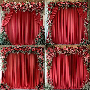 Outpain 20 ft x 8 ft Red Backdrop Curtain Panels, 4 Panels 5 ft x 8 ft Wrinkle Free Polyester Photography Backdrop Drapes, Wedding Party Home Decoration Supplies