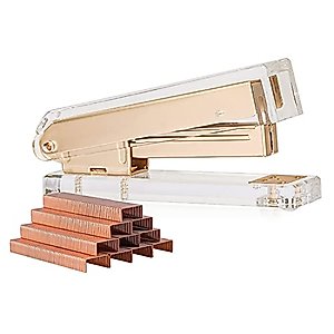 SIRMEDAL Elegant Ultra Clear Acrylic Office Supplies Acrylic Stapler Matte Gold Desktop Stapler with 1000pcs Staples for Office Accessories(Gold)