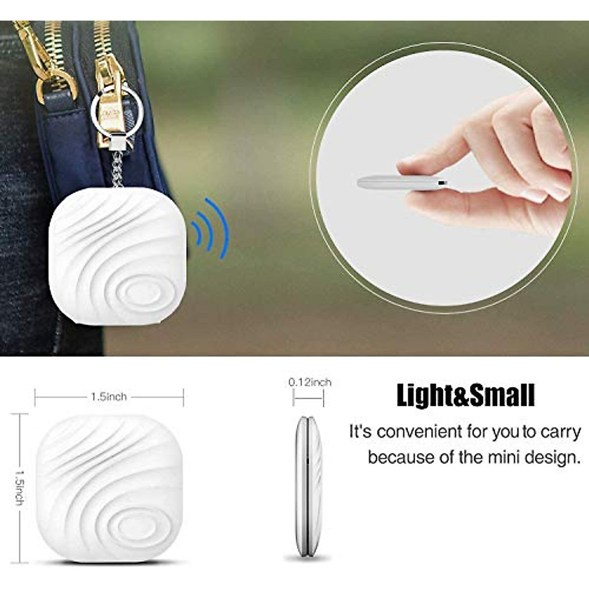 Key Finder Locator (Pack of 2), Smart Bluetooth Item Tracker & Finder Device for Wallet, Phone, Dogs, Cats - Anti-Lost Bidirectional Alarm Reminder - Replaceable Battery, White + Green