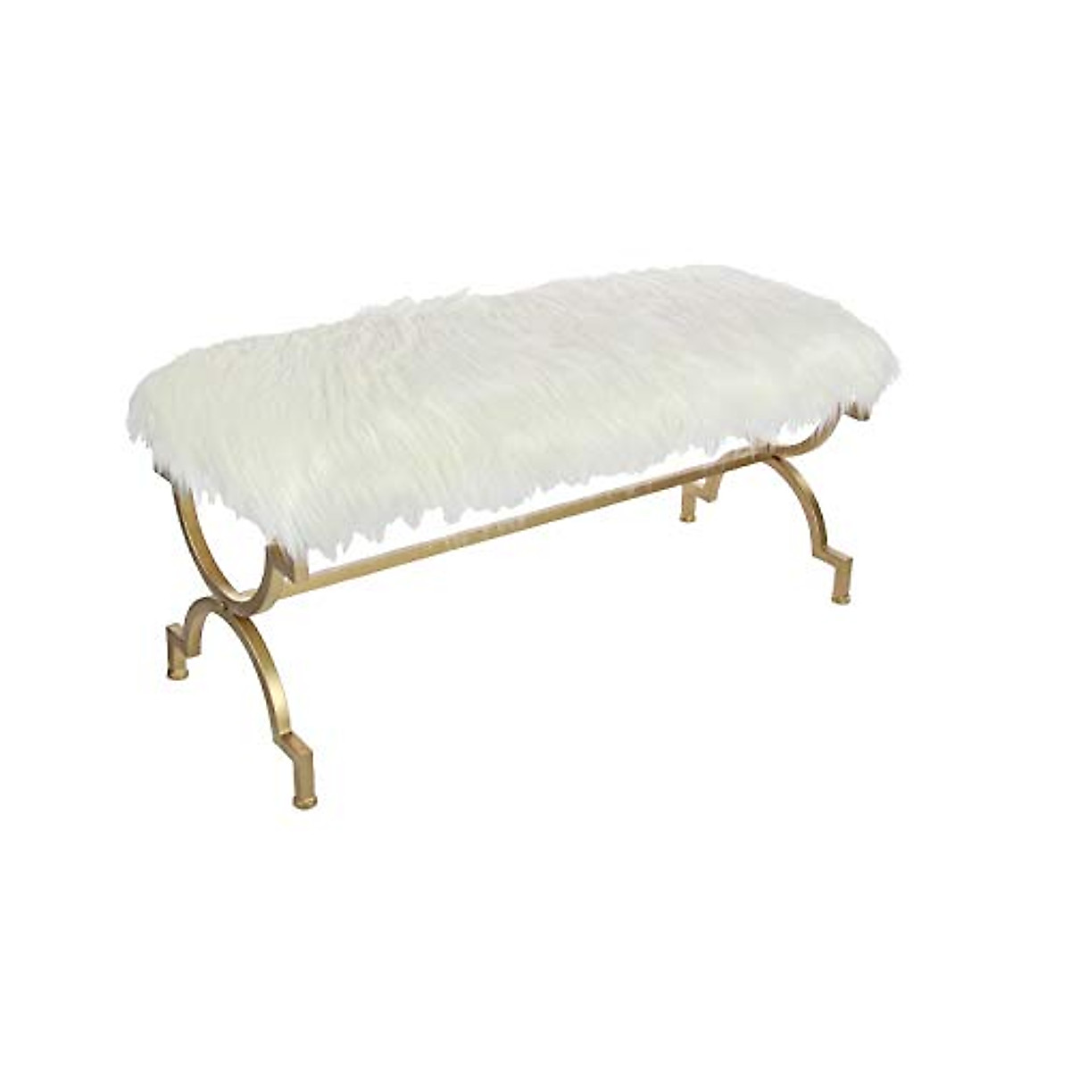 Deco 79 Metal Bench with White Faux Fur Top, 42" x 17" x 20", Gold