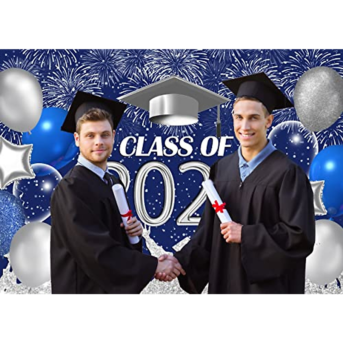 LYCGS 7X5ft Graduation Backdrop Navy Blue and Silver 2024 Graduation Party Backdrop for Class Celebration Graduation Prom Party Decor Supplies Photo Booth Banner X-52