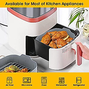 Silicone Air Fryer Basket,8.1inch Air Fryer Silicone Liner Square, Heat Resistant Gloves,Silicone Brush, Food Safe Air Fryer Oven Accessories,Reusable Replacement of Flammable Parchment Liner Paper