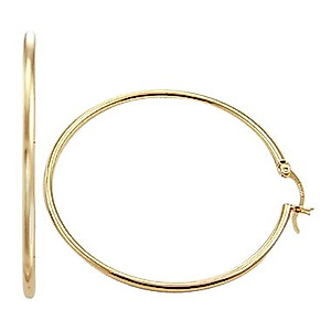14k Yellow Gold Large Hoop Huggie Hinged Earrings 2"
