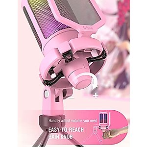 FIFINE USB Gaming PC Microphone for Streaming Podcasts, AmpliGame RGB Computer Condenser Desktop Mic, Cardioid Pattern for YouTube Video, Plug and Play on PS4 PS5, with Quick Mute, Mic Gain-A6V Pink