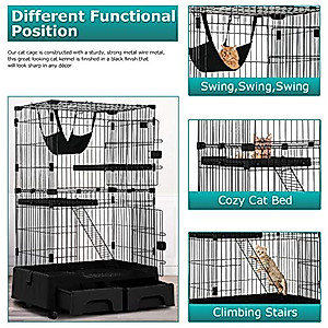 Cat Cage Playpen Kennel Crate 52.3 Inchs Height Cat House Cat Litter Box and Storage Case in One Pet Enclosure with 2 Front Doors 2 Ramp Ladders 2 Resting Platforms Beds Tray Hammock Cage for Cats
