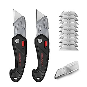 WISEUP lightweight razor blades utility knife,2 pack folding small and safety box cutter quick-change with 10pcs blades refills for boxes cartons,office,DIY,camping