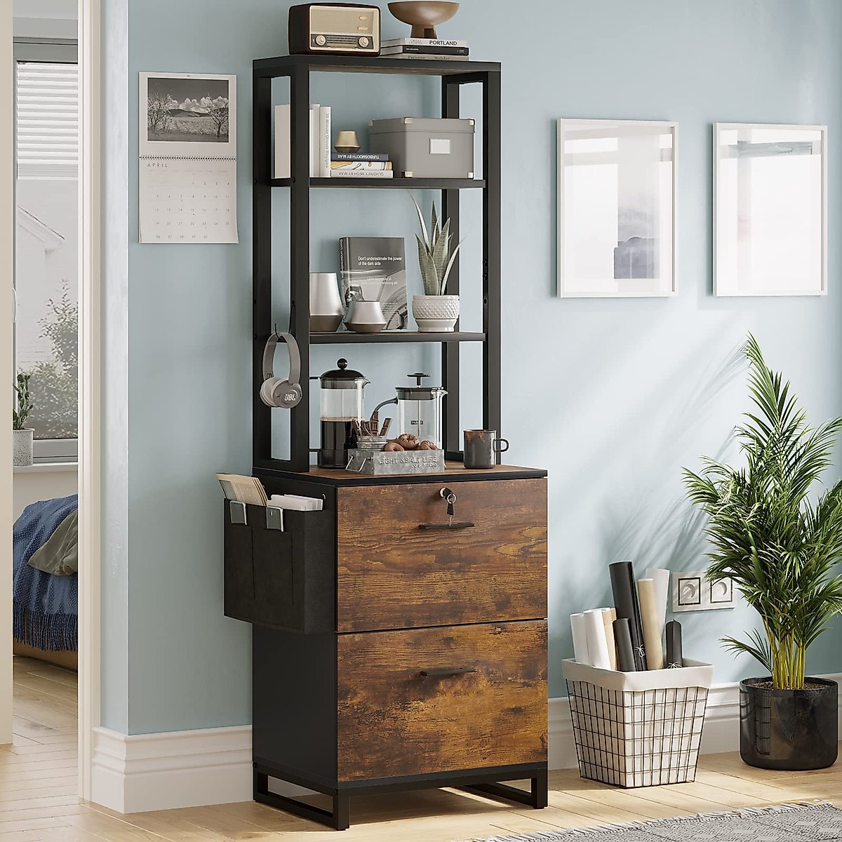 Itaar 2 Drawer File Cabinet with Lock, Filing Cabinet fits Letter, Legal, A4 Size, Hanging File Folders, File Cabinets for Home Office with Adjustable Storage Shelf and Hook, Rustic Brown