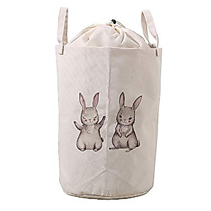 LifeCustomize Large Laundry Hamper Basket Bunny Shy Rabbit Animals Clothing Storage Bins Boxes Organizer Foldable Waterproof Nursery Hamper with Handles