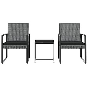 Makastle 3-Piece Patio Bistro Set Outdoor Furniture Set with Cushions PP Wicker Chairs & Table Set, Outdoor Conversation Set for Bistro & Balcony, Dark Gray