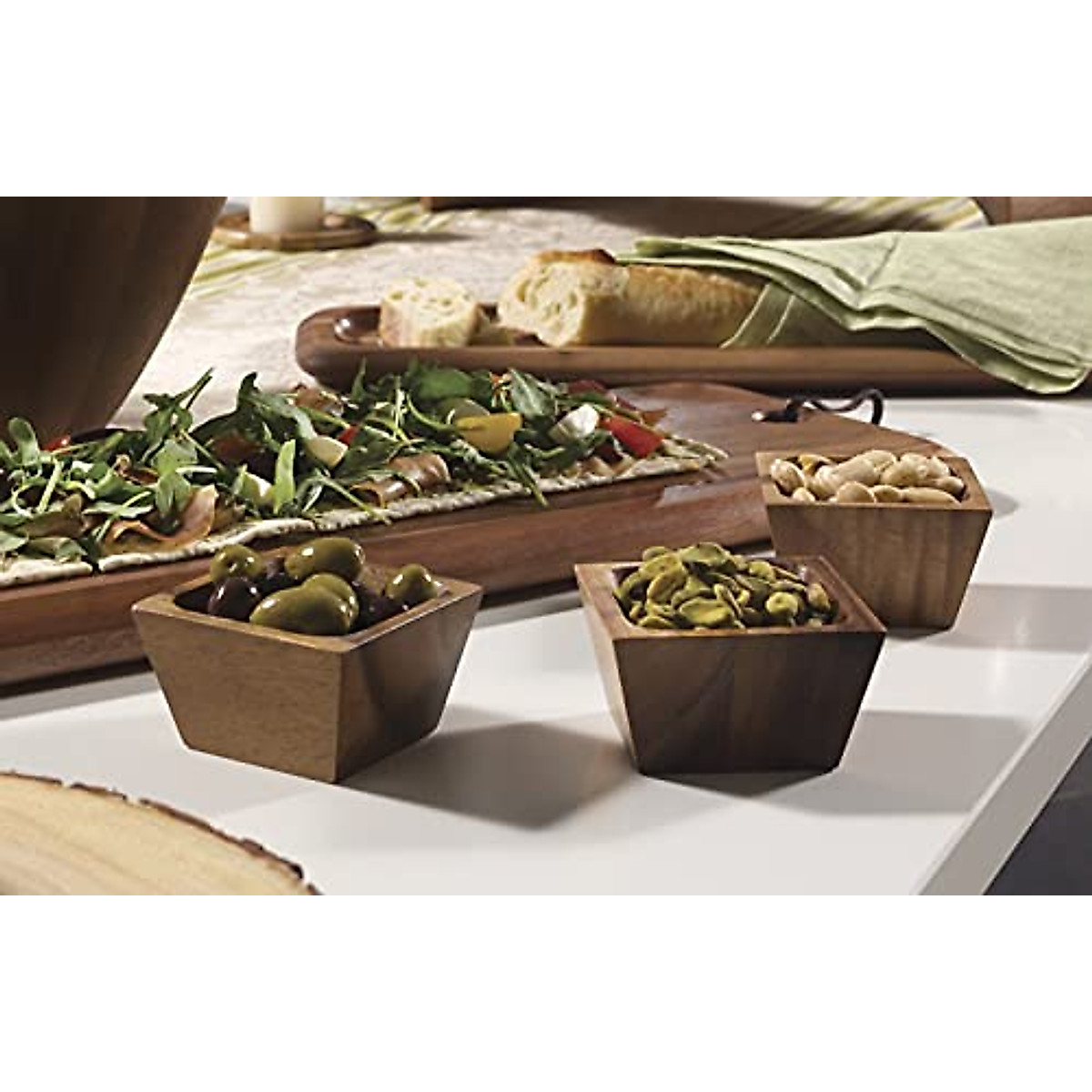 Lipper International Acacia Wood Square Salt Pinch or Serving Bowls, 3" x 3" x 2-1/2", Set of 2