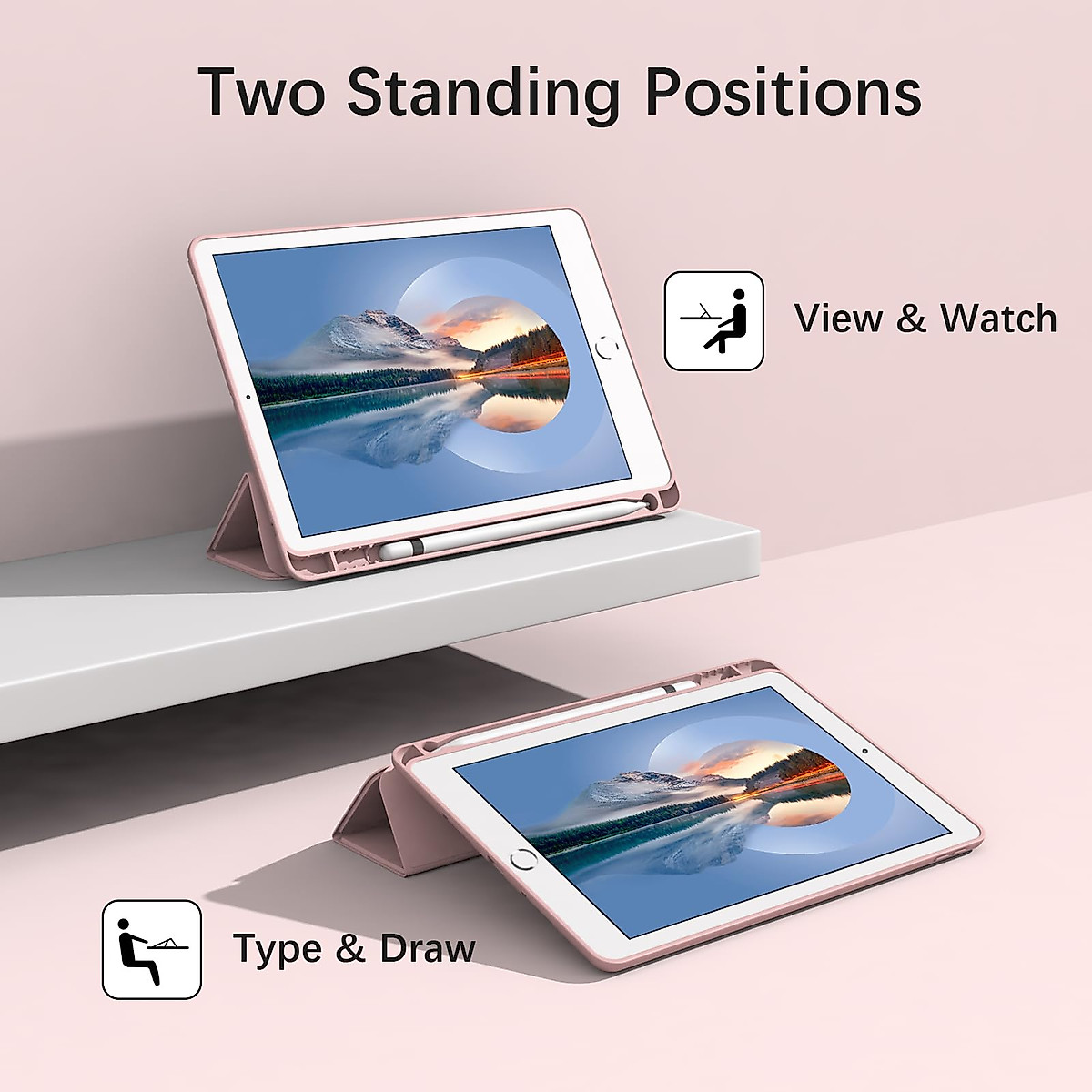 Divufus Case for iPad 10.2 2021/2020/2019, Smart Lightweight Trifold Stand Cover, Auto Sleep/Wake Soft TPU Pencil Holder Case for iPad 10.2 inch 9th/8th/7th Generation - Pink