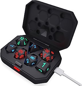 Shake to Light Up LED Dice,7 Pieces Glowing Dice Set with Charging Box,USB Port Charging,for Dungeons and Dragons RPG Table Games,Role Playing Table Games,RPG Polyhedral Dice Set