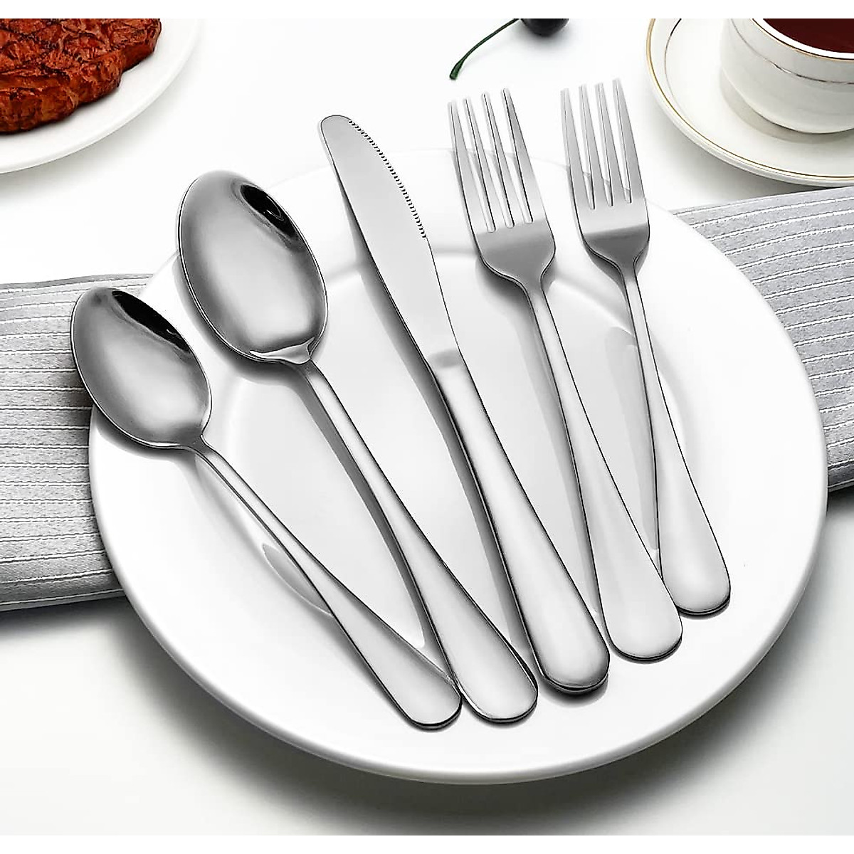 CIYOUTTO Silverware Set Flatware set ,20-Piece Service for 4,Kitchen Eating Utensils Set Stainless Steel Tableware Cutlery, Includes Dinner Knife/Fork/Spoon/Teaspoon/Salad Fork (Silver)