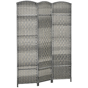 HOMCOM 3 Panel Room Divider, 6' Tall Folding Privacy Screen, Hand-Woven Freestanding Wall Partition for Home Office, Bedroom, Mixed Gray