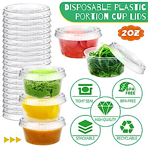 2000 Pcs Portion Cups Lids Disposable Plastic Portion Cup Lids Fits Portion Cups Sizes 1.5 oz to 2 oz for Condiment Cups Beverage Cups, Clear
