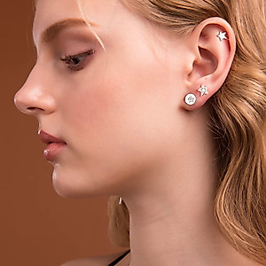 3 Pairs Star Stud Earrings for Women and Men，14K Gold Plated Dainty Tiny Hypoallergenic Cartilage Cubic Zirconia Earrings Set (White Gold)