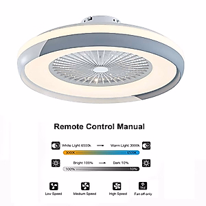 TFCFL Modern Ceiling Fan with Light, 20" Semi Recessed Dimmable Ceiling Fan with Remote Control 3 Speed Stealth Blade Low Profile for Bedroom Dining Room (White and Gray)