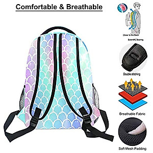 Wamika Colorful Mermaid Scale Backpacks for Girls Women, Rainbow Marble Galaxy Computer Laptop Backpack, Fish Scales Kid’s School Book Bag, Casual Travel Camping Daypack