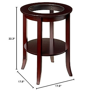 Frenchi Furniture-Wood Genoa End Table, Round Side /Accent Table , Inset Glass Espresso