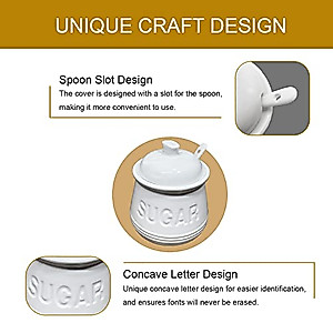 NAXIHOPT Sugar Bowl with Lid and Spoon, Ceramic Sugar Containers for Countertop, Sugar Cube Jar Coffee Bar Accessories, Covered Sugar Holder for Kitchen 12oz, White