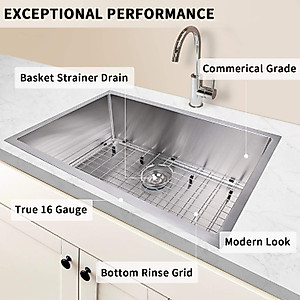 YSSOA 30-Inch Undermount Workstation Kitchen Sink, 20 Gauge Single Bowl Stainless Steel with Accessories (Pack of 3 Built-in Components), Silver
