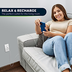 TOPGREENER 5.8A Ultra-High-Speed USB C Wall Outlet Charger, 15A Duplex Tamper-Resistant Receptacle Plug, Charging Power Outlet with USB Ports, Electrical USB Socket, UL Listed, TU21558AC, White