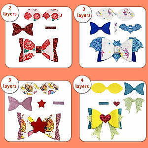 AOUXSEEM 348 Pcs 60 Set Faux Leather Hair Bows DIY Making Kit for Beginners, Contains Assorted Random Printed Glitter Solid Fabric Pre Cut Pieces, Make Stylish Girls Hair Clips