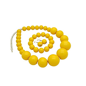 BA UNIQUE FASHION Women's Chunky Large Simulated Pearl Statement Necklace, Bracelet, Earring Set (Cyber Yellow)